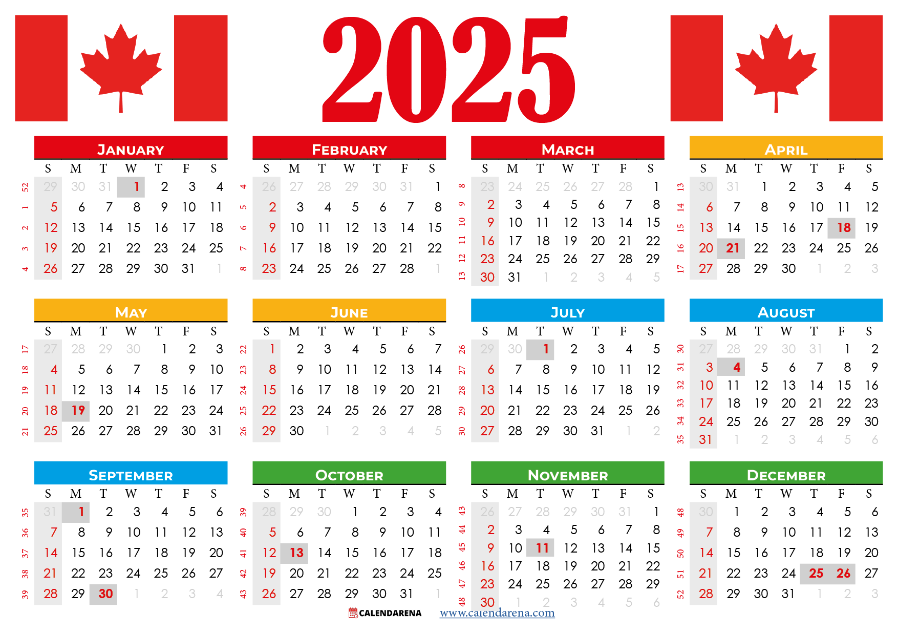2025 Calendar Canada With Holidays Printable Calendar 2026 Printables