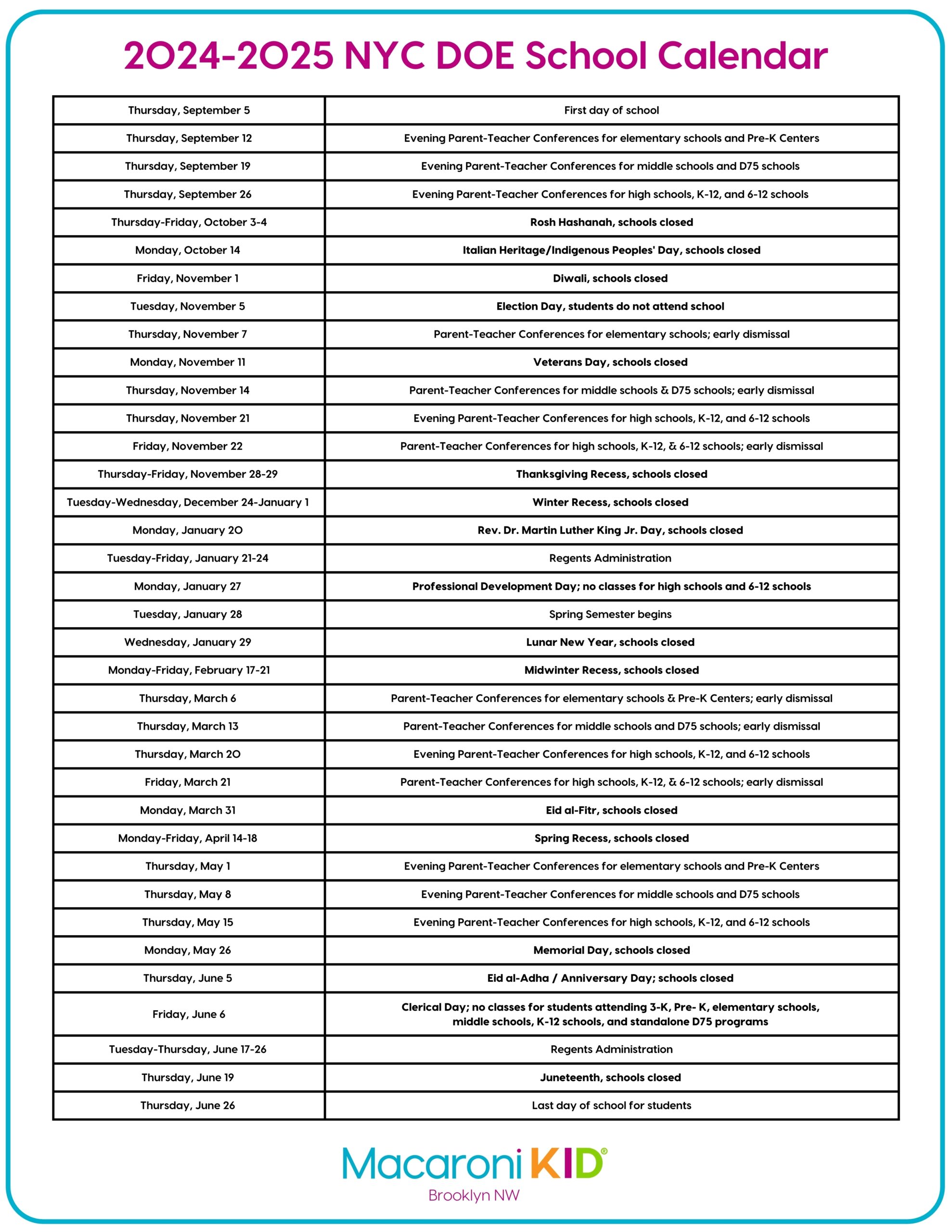 NYC DOE CALENDAR 2025 26 PRINTABLE PDF DOWNLOAD 2022 Technical